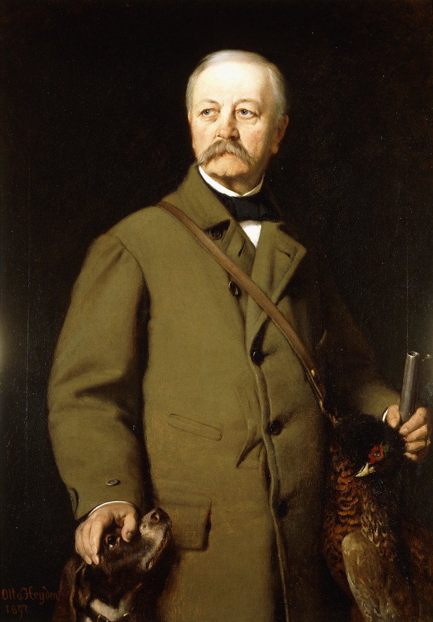 Portrait d'Otto von Bismarck en tenue de chasse avec son chien et un ...