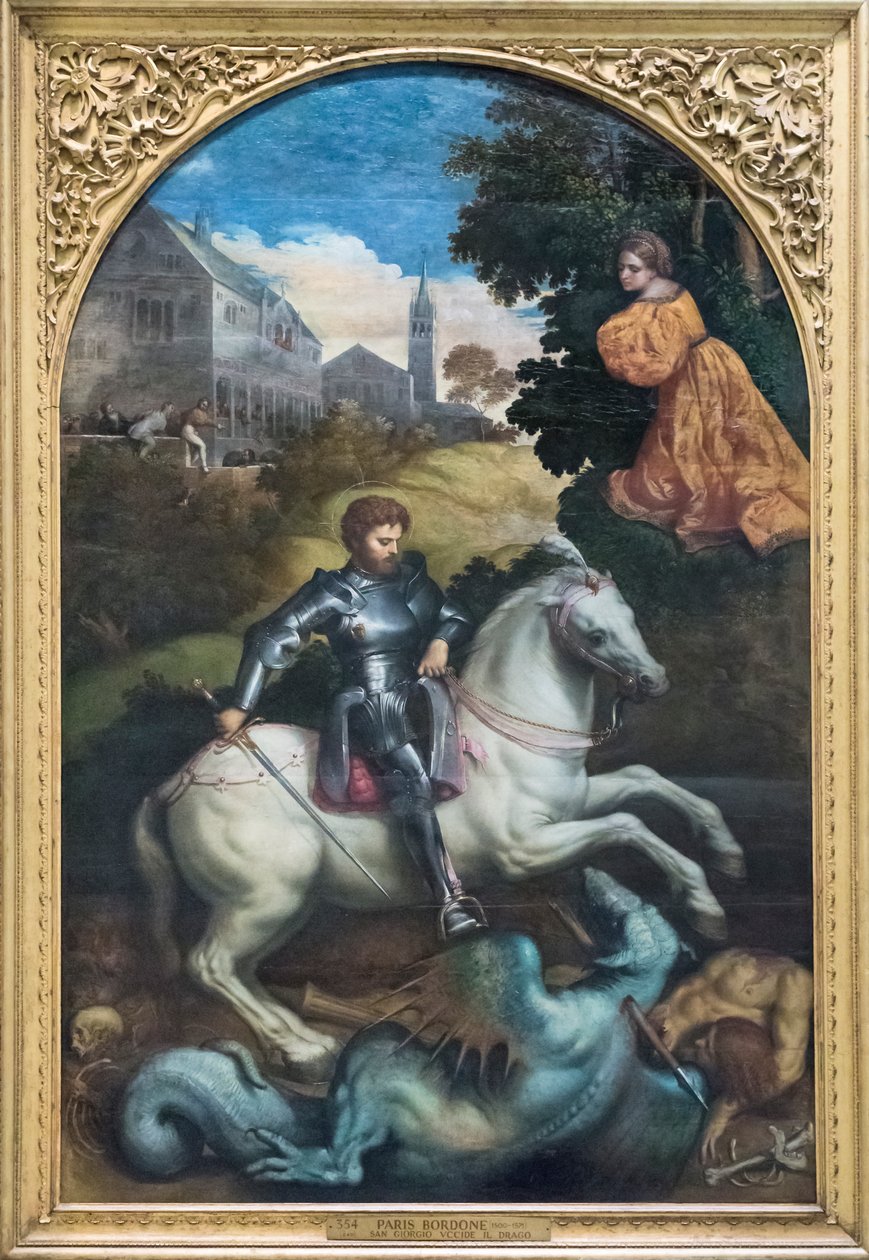 Saint Georges tuant le dragon (huile sur toile)
