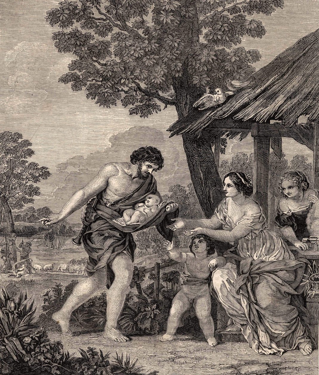 Romulus et Remus. Gravure d'après le tableau de Pietro da Cortone ...
