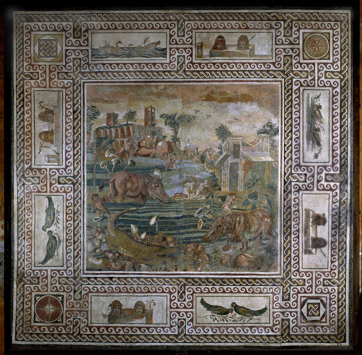 Chasse à l'hippopotame sur le Nil | Roman | Estampe d'art