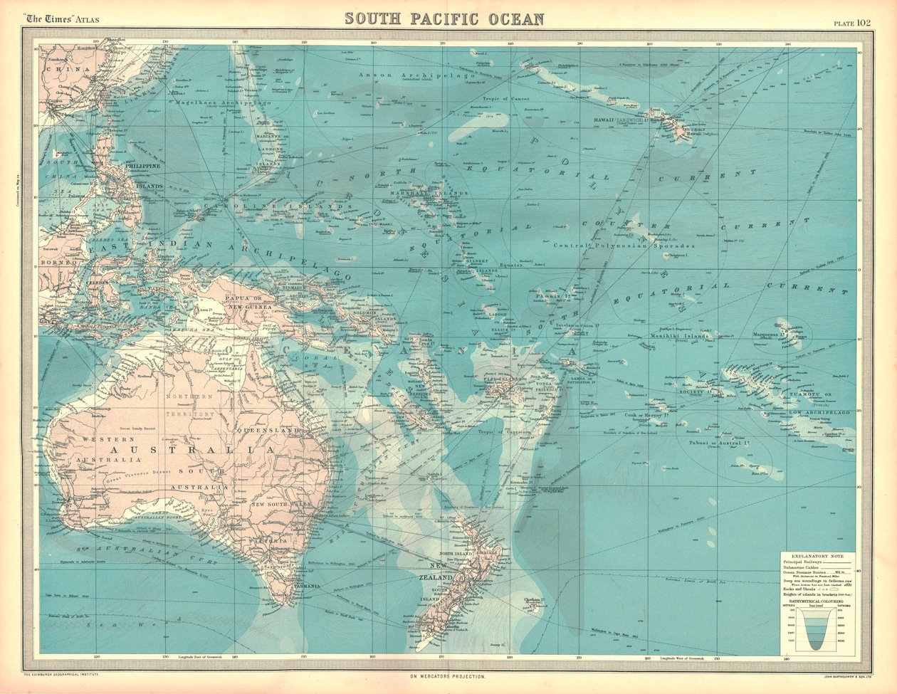 Carte De L'océan Pacifique Avec Latitude Et Longitude