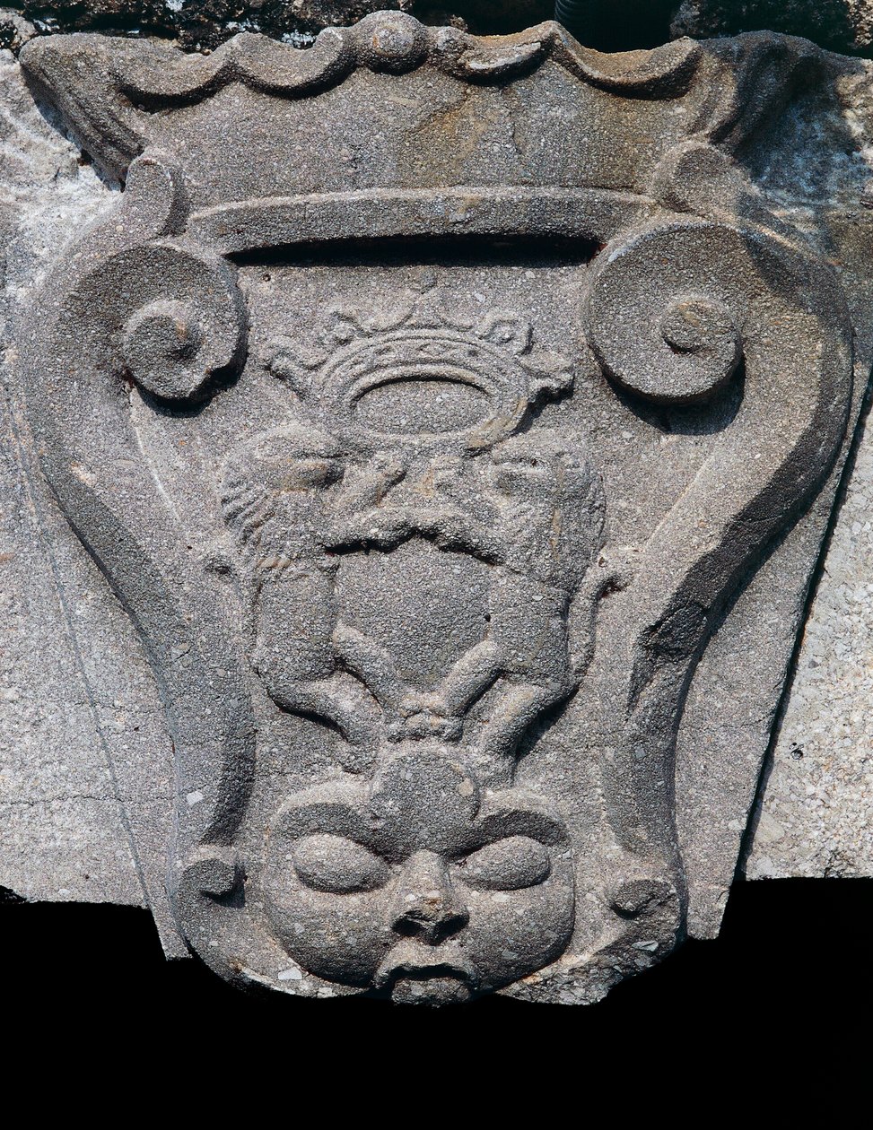 Blason en pierre, architrave de porte d'entrée, Barile, Basilicate, Italie