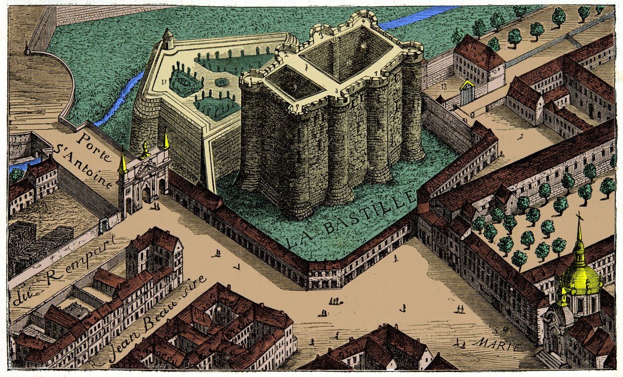 Vue de la Bastille à vol d'oiseau en 1553, Gravure XIXe siècle