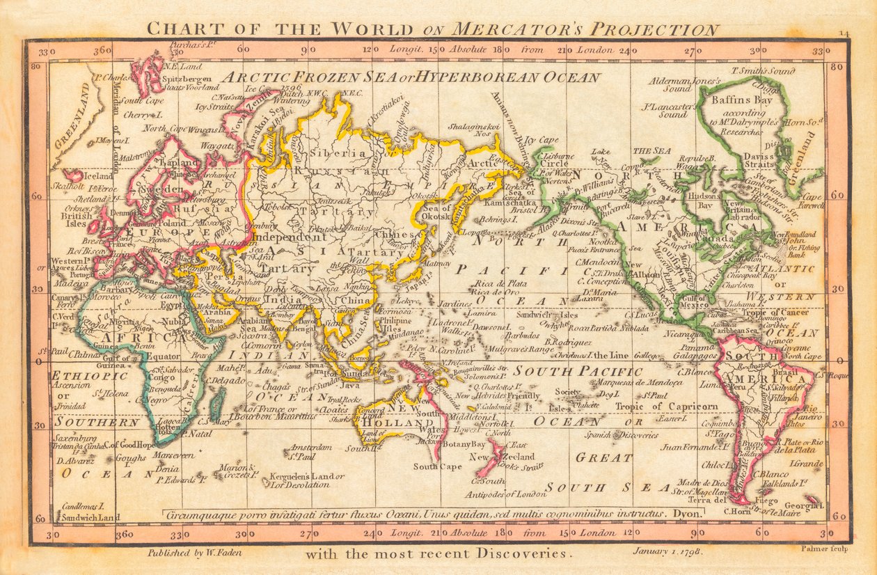 Carte du monde | William Faden | Estampe d'art