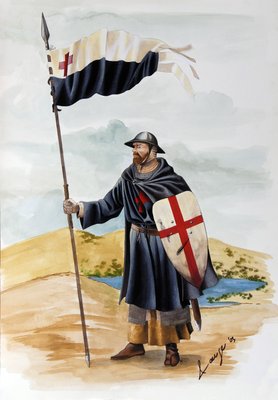 Croisades : un chevalier de l'Ordre des Templiers portant une robe ...