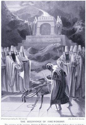 Les débuts du culte du feu | Herbert Gandy | Estampe d'art