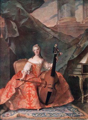 Madame Henriette de France en costume de cour jouant un viol de basse ...