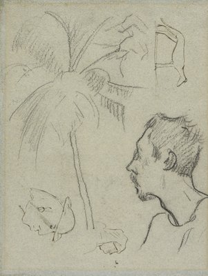 Profil de Charles Laval avec palmier et autres croquis