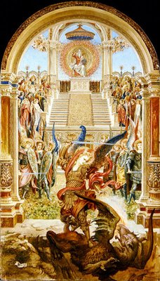 St Michael Slaying the Dragon (aquarelle et or sur papier)