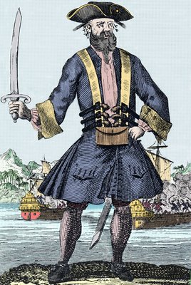 Portrait du pirate Edward Teach dit Barbenoire (Barbe Noire ou Blackbeard)