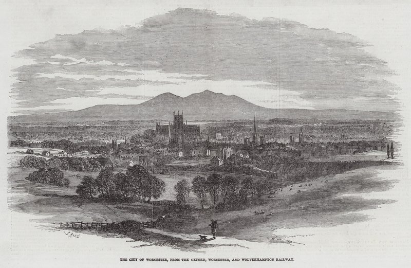 La ville de Worcester, depuis le chemin de fer Oxford, Worcester et ...